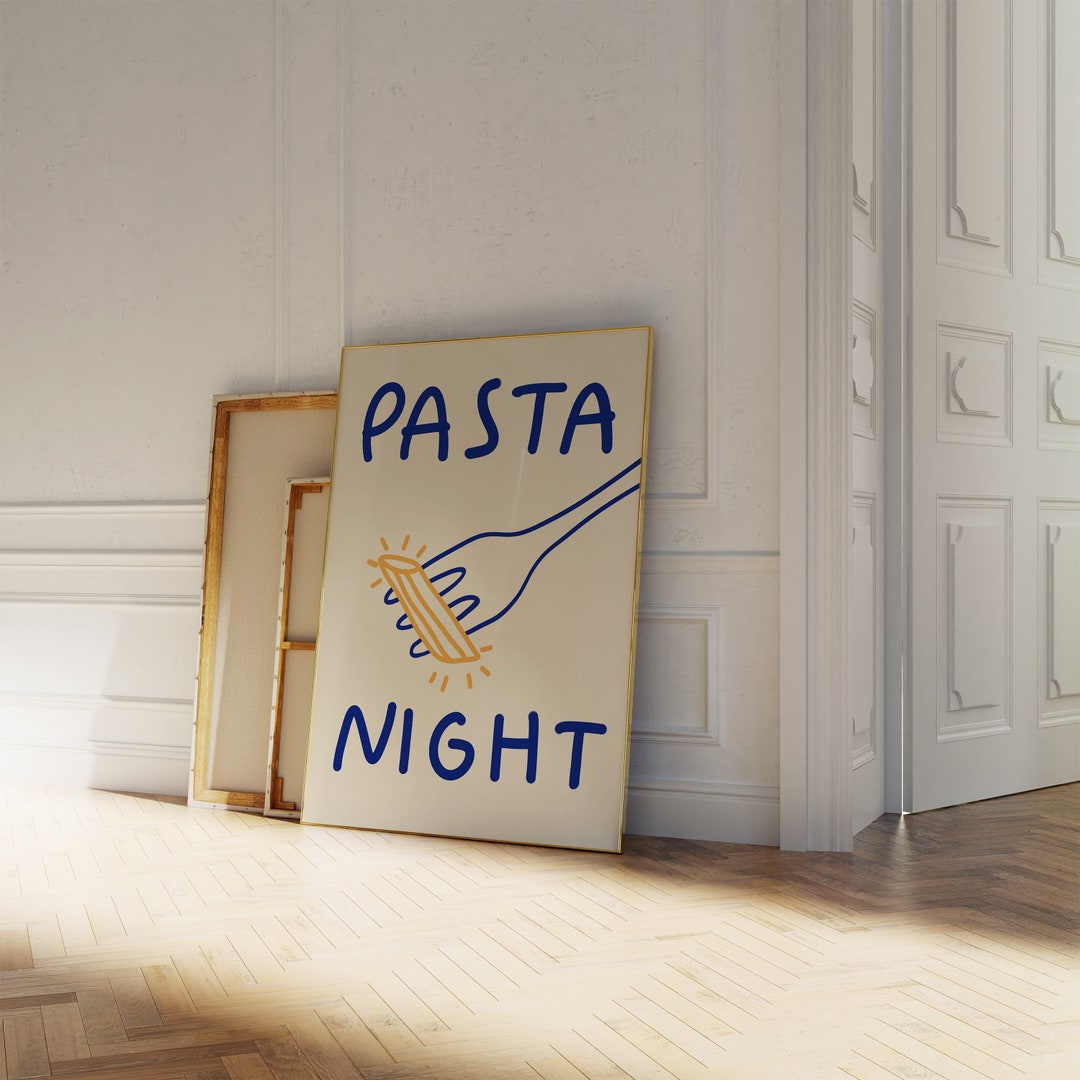 Pasta Night Print Macaroni Poster Spaghetti Lover Gift Retro Food ...