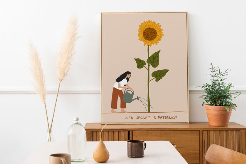 Mindset Quote Her Secret is Patience, Motivational Wall Art, Patience ...