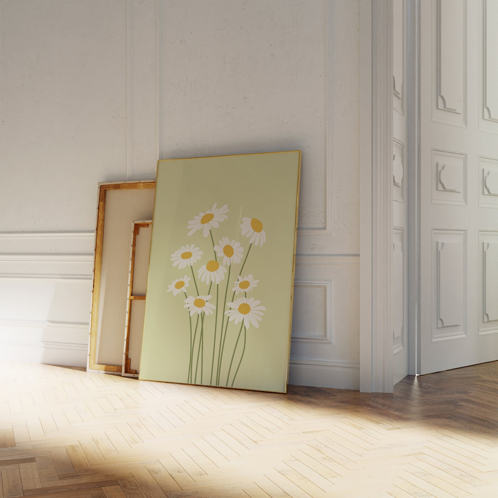 Light Green Daisy Flower Wall Art, Digital Download Pastel Green Daisy ...