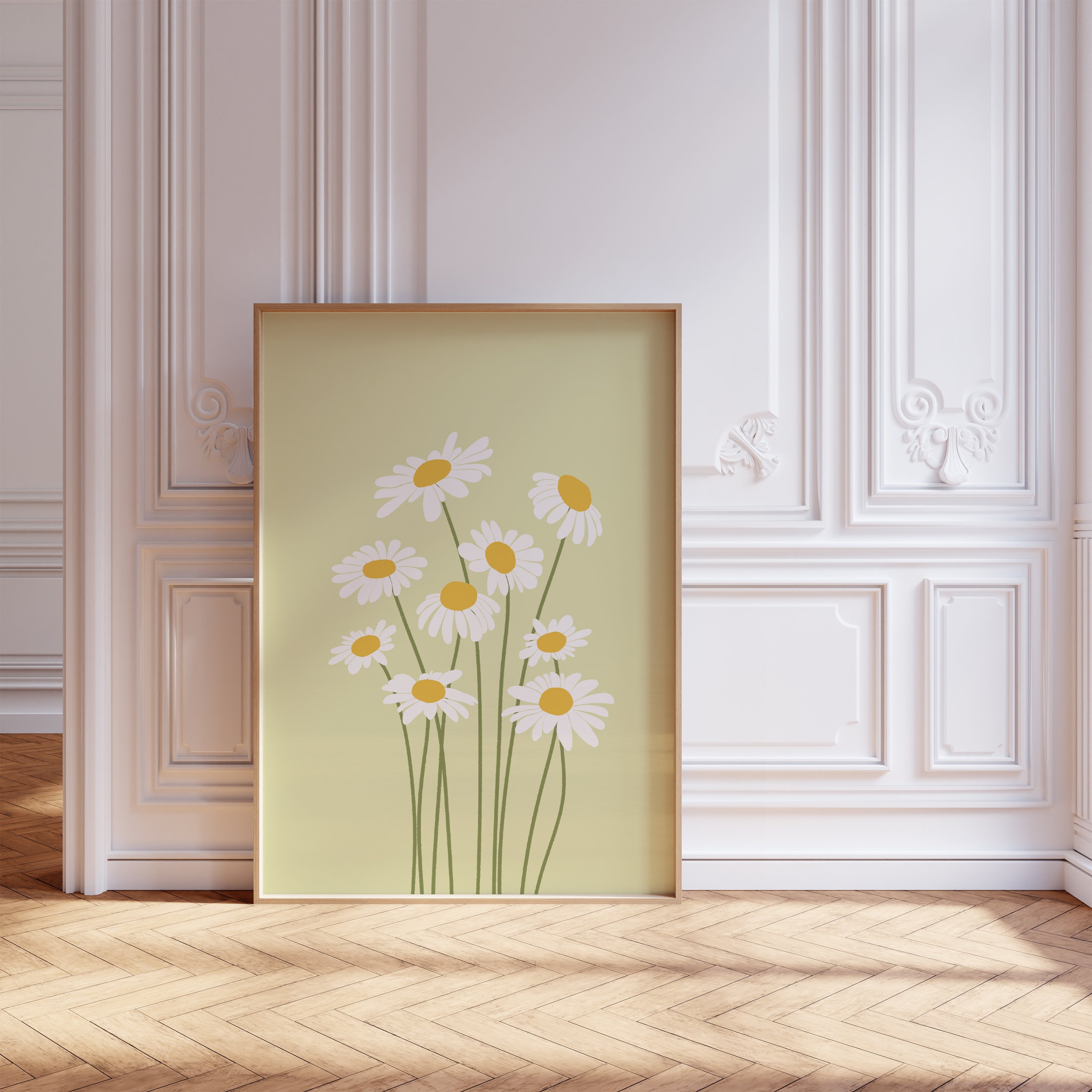Light Green Daisy Flower Wall Art, Digital Download Pastel Green Daisy ...