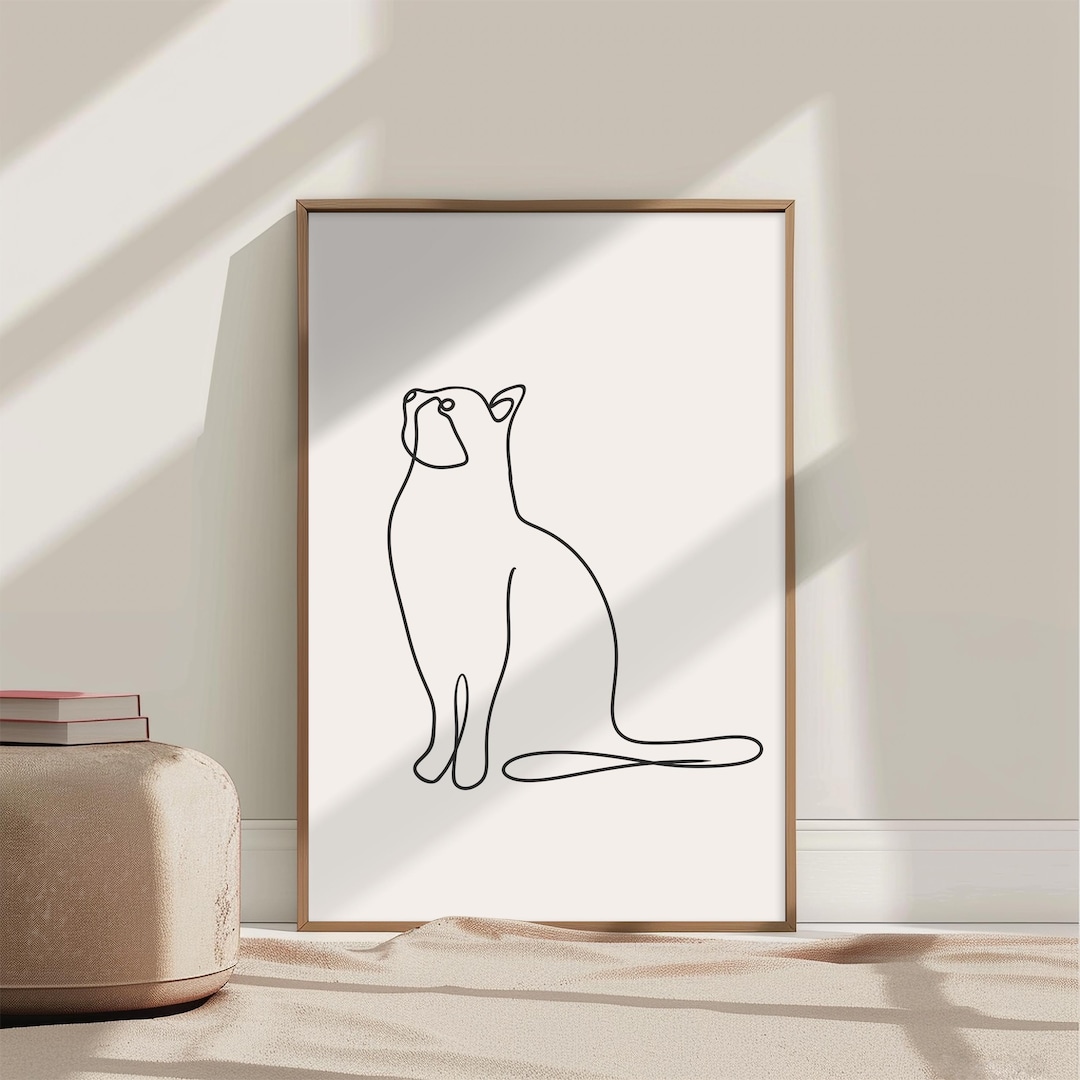 Cat Line Art • Pet Portrait Poster • Pet Line Drawing Print • Cat Wall ...