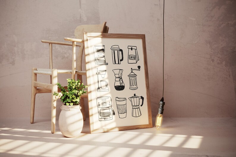 Coffee Bar Print, Coffee Corner Printable Art, Modern Kitchen Decor ...
