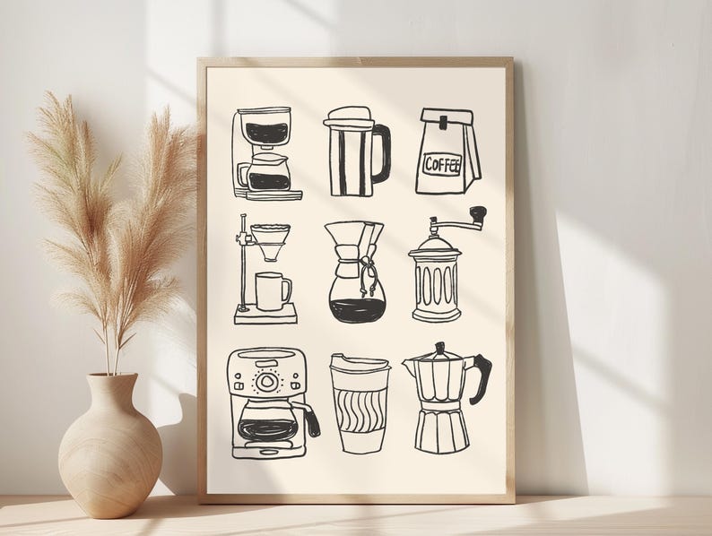 Coffee Bar Print, Coffee Corner Printable Art, Modern Kitchen Decor ...