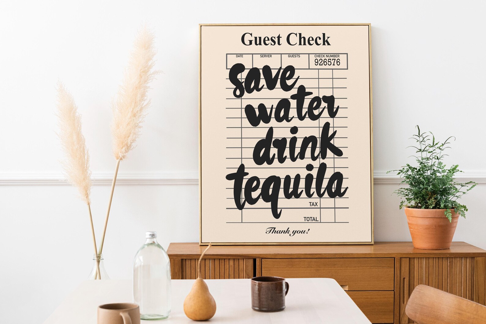 Guest Check Save Water Drink Tequila Print • Cocktail Poster • Retro ...
