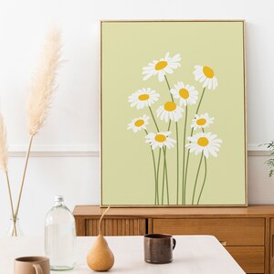 Light Green Daisy Flower Wall Art, Digital Download Pastel Green Daisy ...