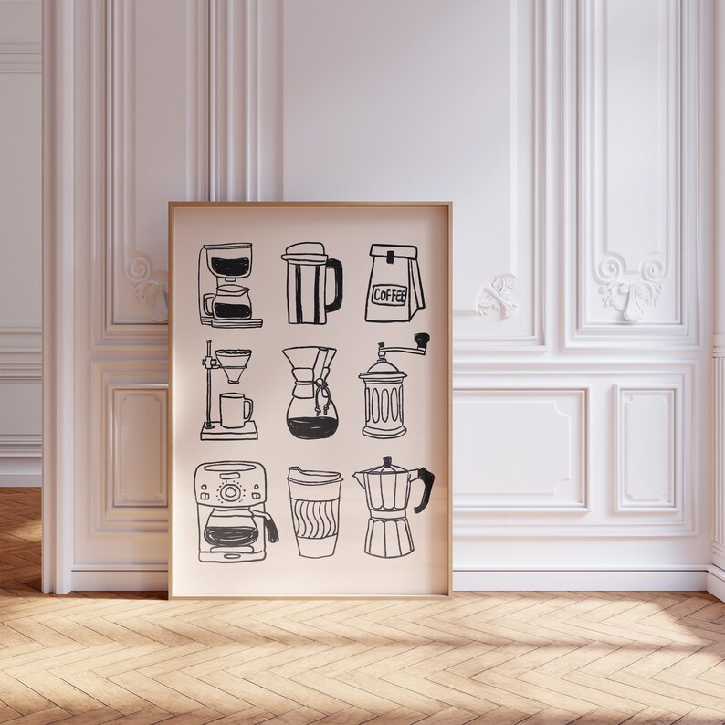 Coffee Bar Print, Coffee Corner Printable Art, Modern Kitchen Decor ...