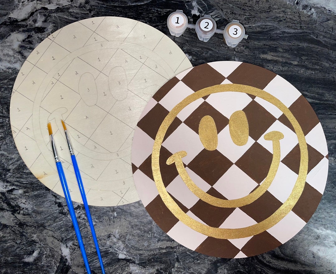 MODERN SMILEY Wood Paint by Number Kit, DIY Craft Kit, Smiley Face ...