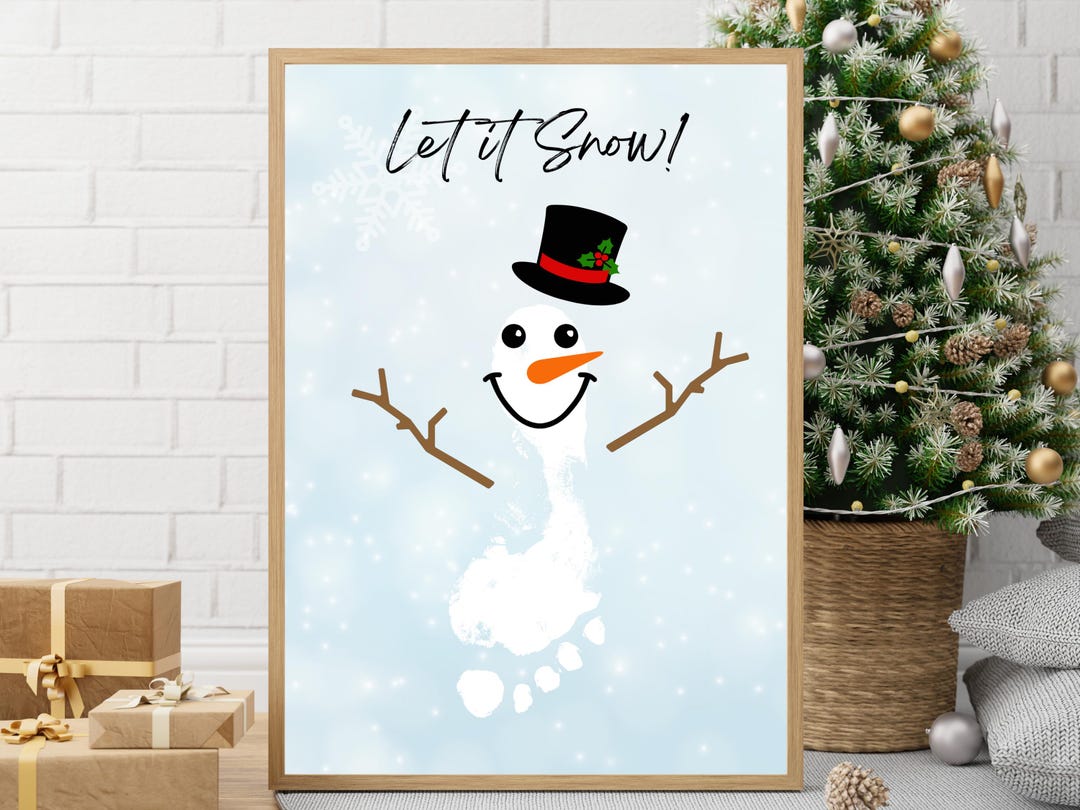 Let It Snow Christmas Footprint Snowman Art Craft, Christmas ...