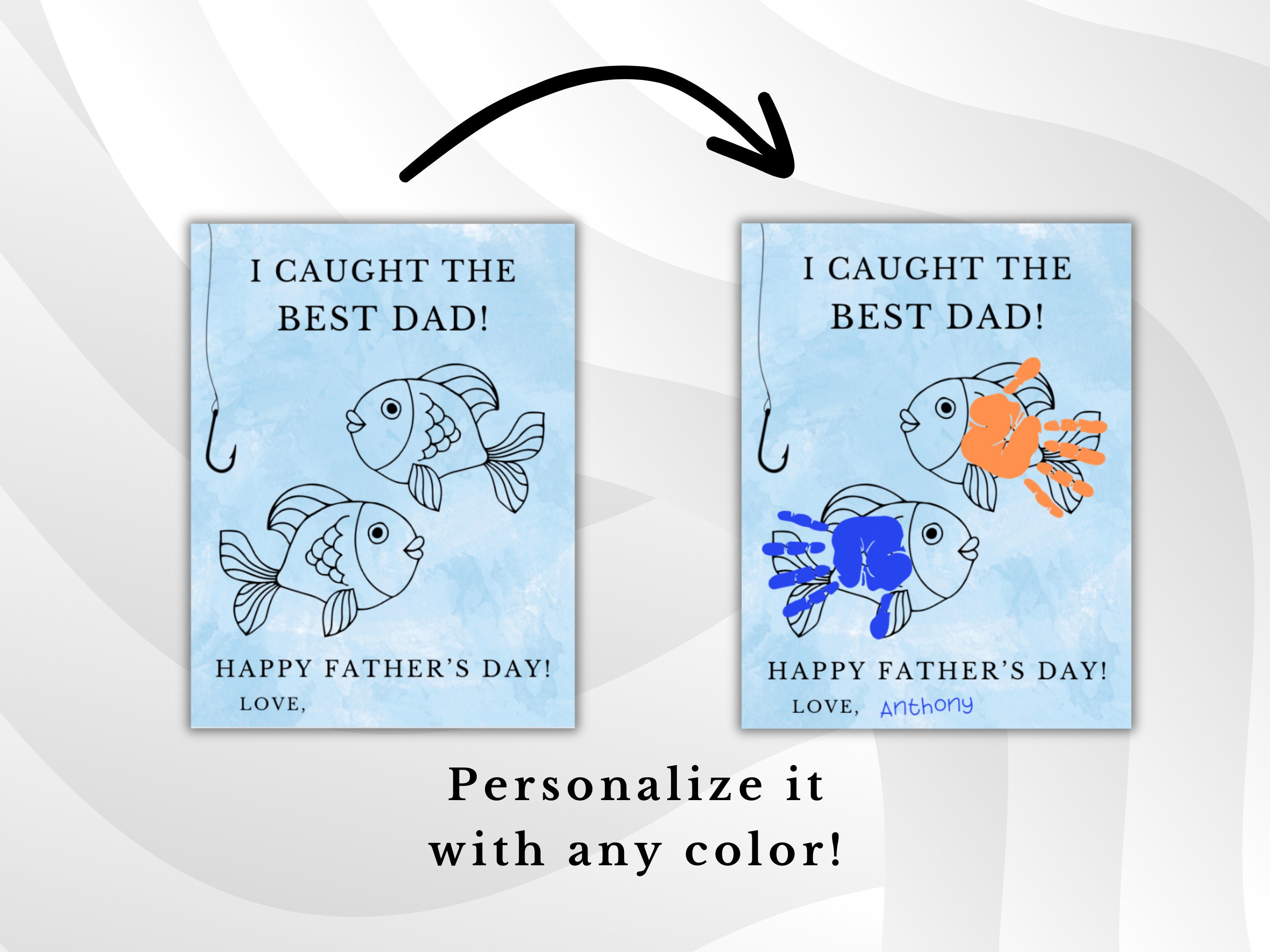 Fishing Card for Dad, Handprint Art Craft, Custom Birthday Fathers Day ...