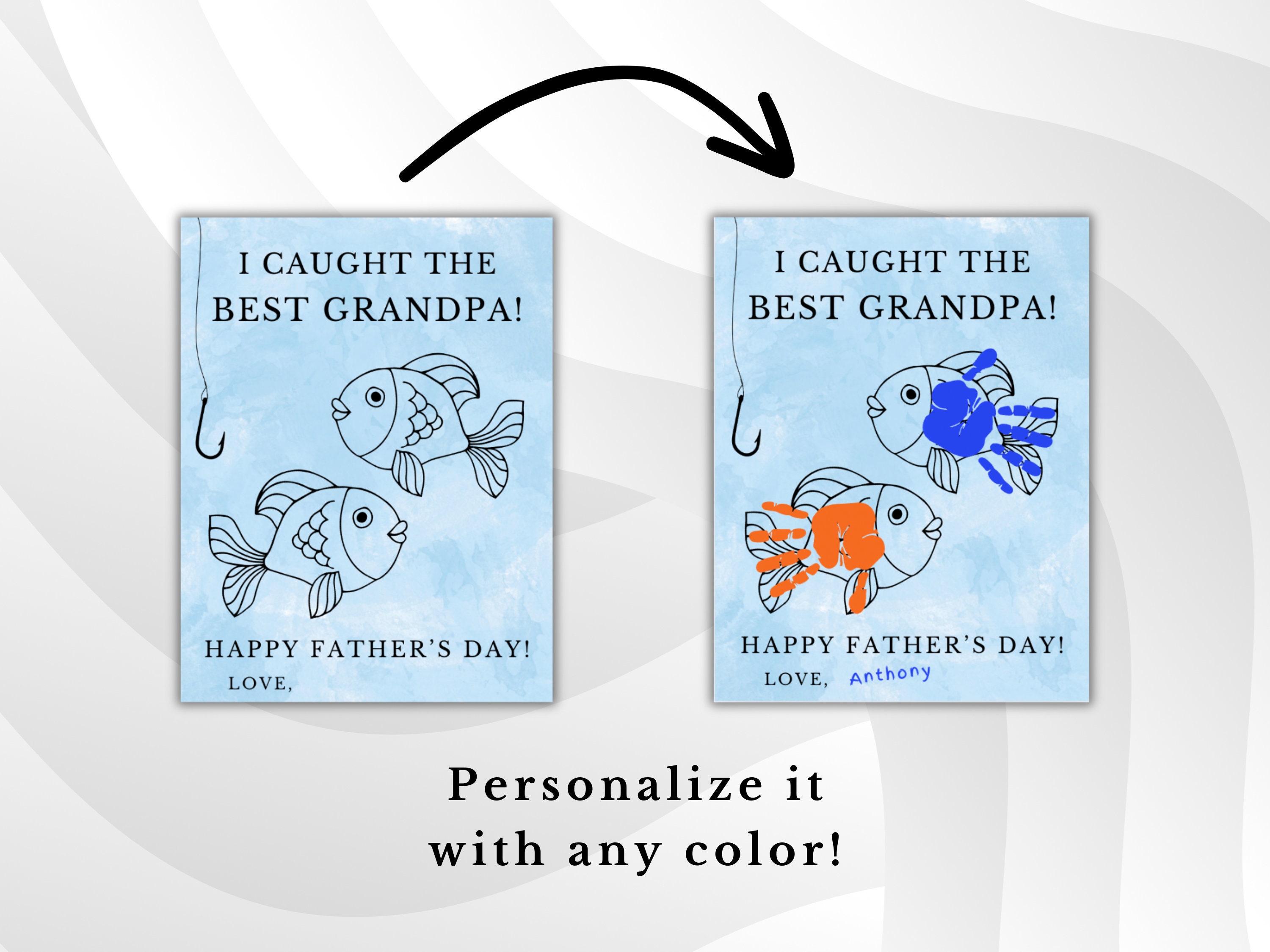 Fishing Card for Grandpa, Handprint Art Craft, Custom Birthday Fathers ...