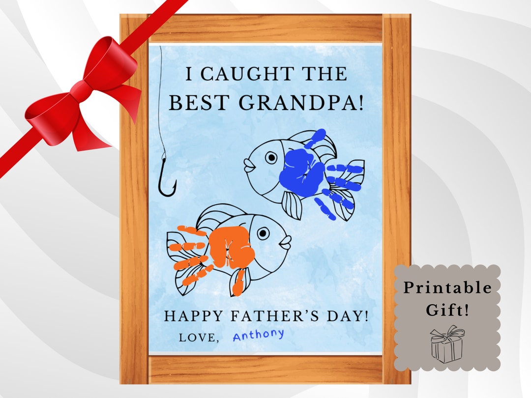 Fishing Card for Grandpa, Handprint Art Craft, Custom Birthday Fathers ...