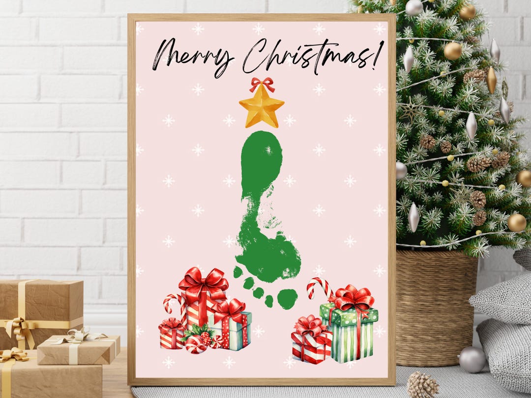 Christmas Tree Footprint Art Craft, Christmas Grandparents Gift for ...