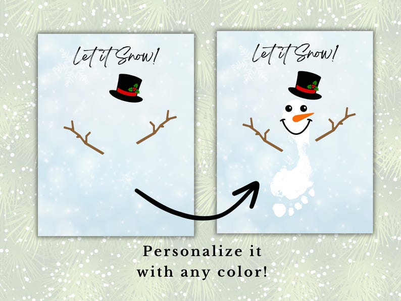 Let It Snow Christmas Footprint Snowman Art Craft, Christmas ...