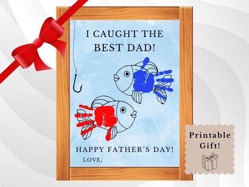 Fishing Card for Dad, Handprint Art Craft, Custom Birthday Fathers Day ...