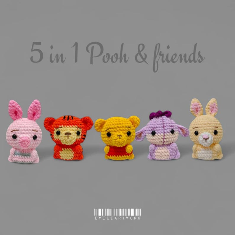 5 IN 1 Plushies Crochet Pattern / Low Sew Crochet Pattern / Pooh ...