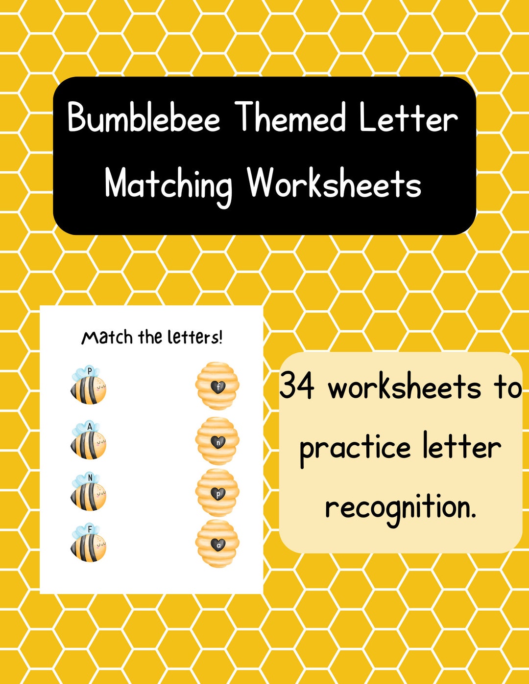 Bumblebee Letter Match Worksheets - Etsy