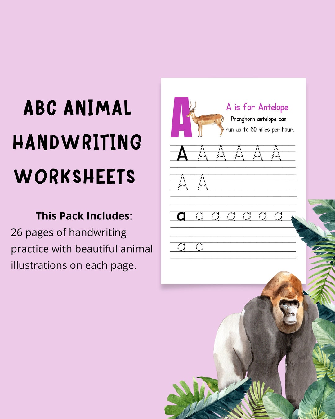 Animal Handwriting Practice Worksheets - Etsy
