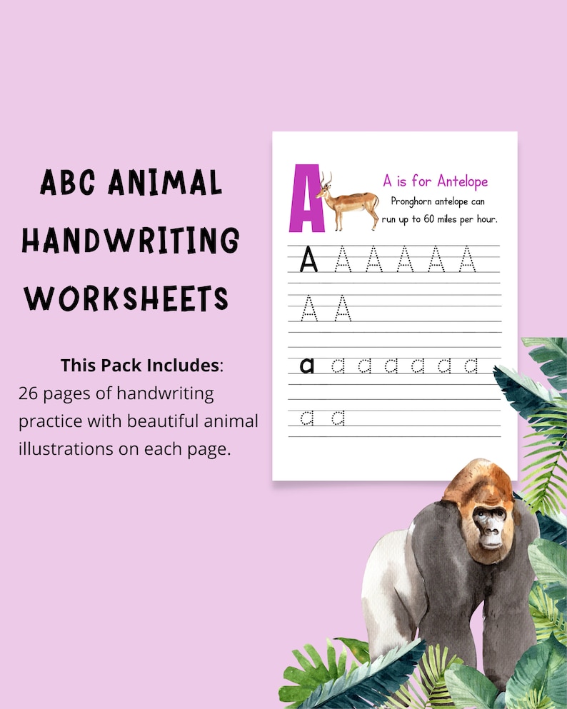 Animal Handwriting Practice Worksheets - Etsy