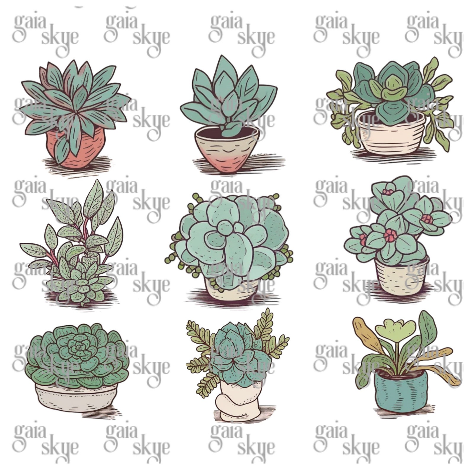 30 PNG Cute Succulents Clipart, Printable Digital Download, Succulent ...