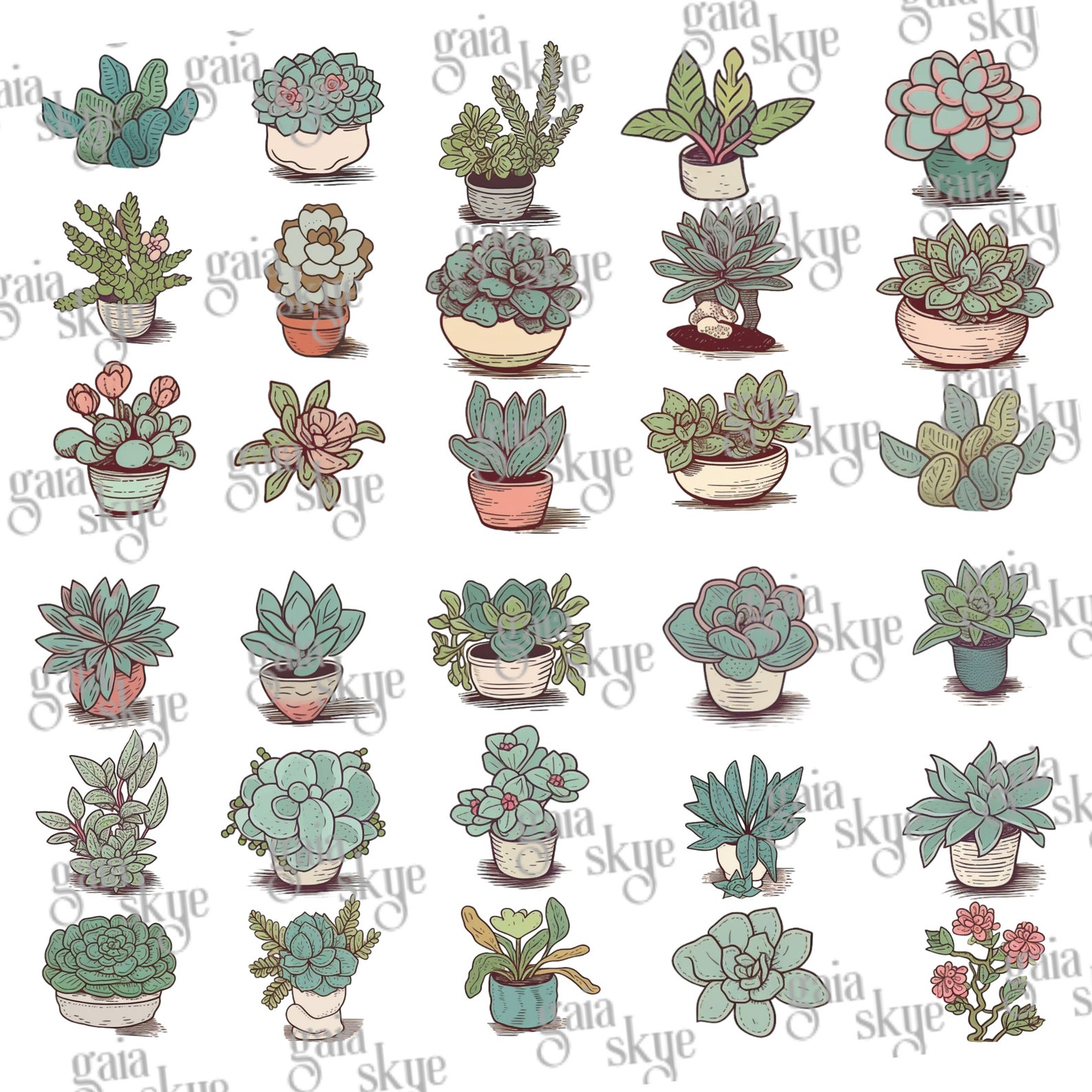 30 PNG Cute Succulents Clipart, Printable Digital Download, Succulent ...