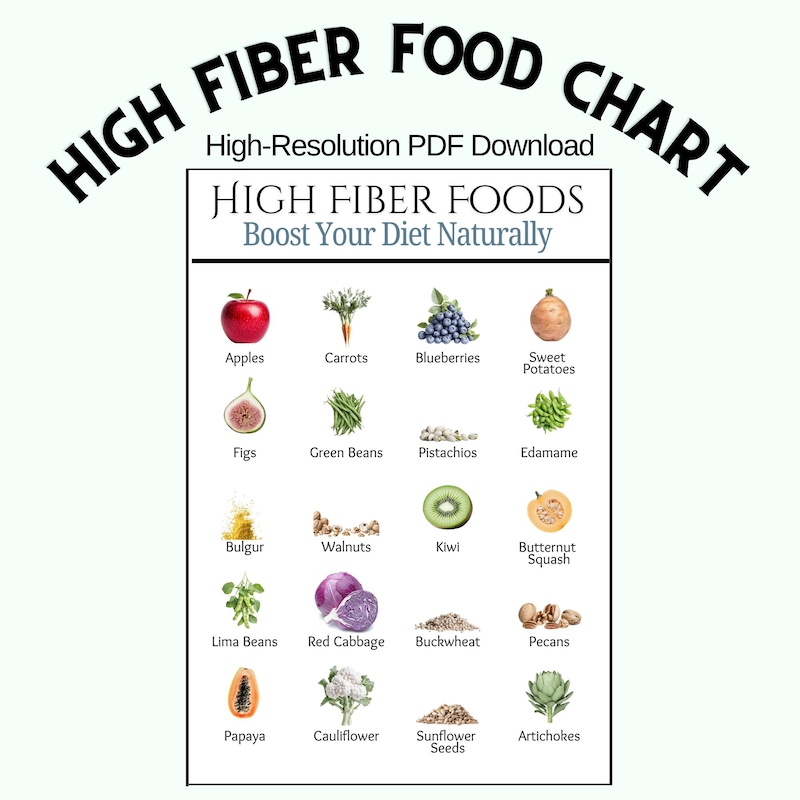 High Fiber Food Chart - Etsy