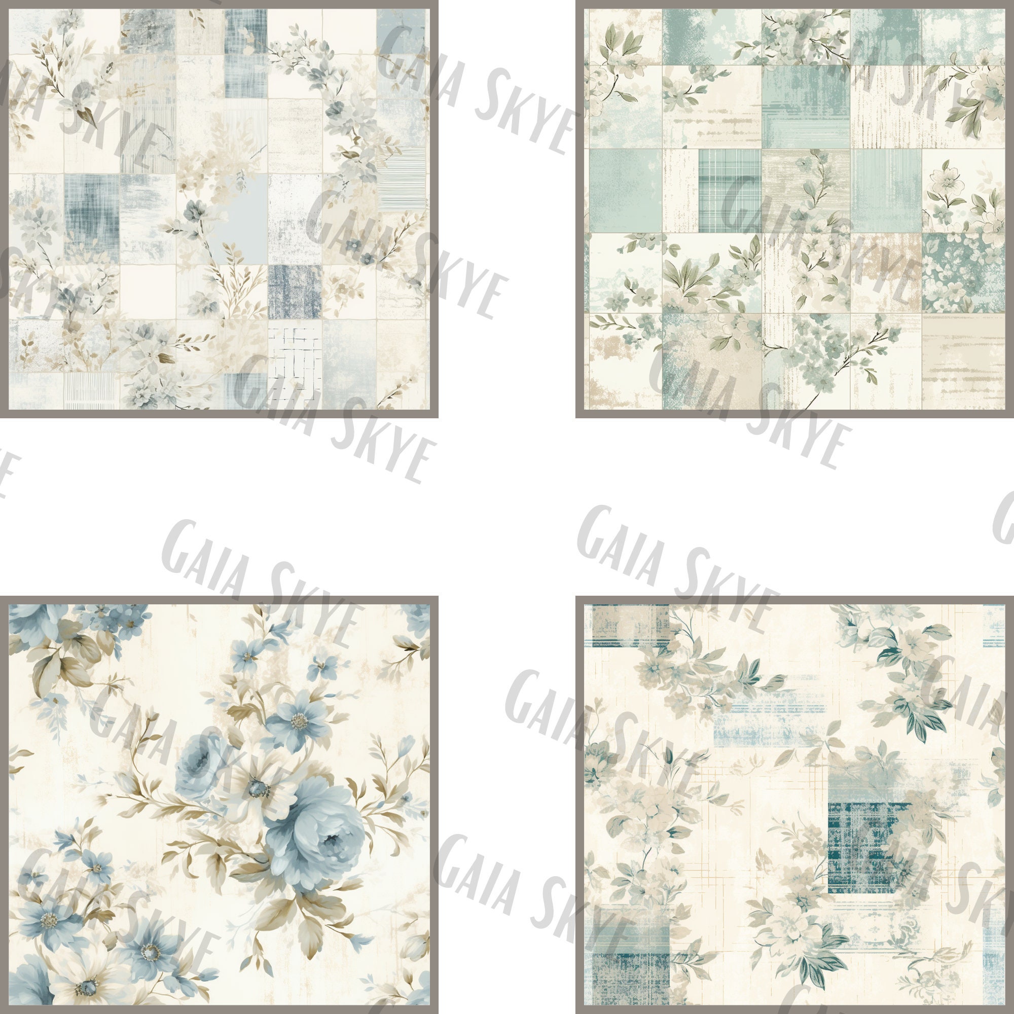 12 Shabby Patchwork Seamless Patterns | Rustic Blues | Scrapbooking ...