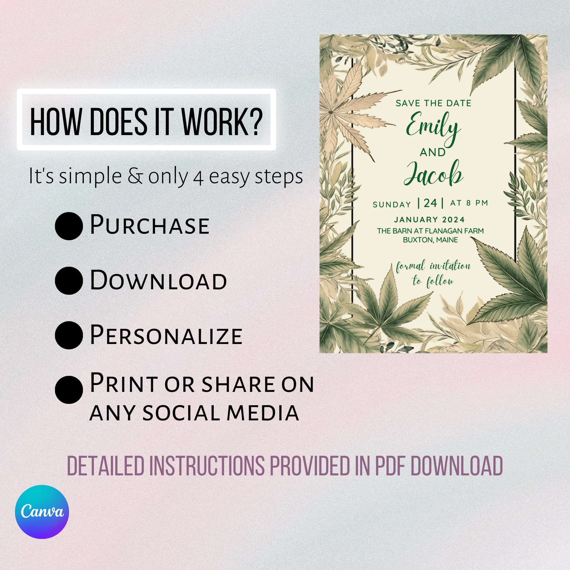 Editable Nature's Elegance Cannabis-themed Invitation - Etsy