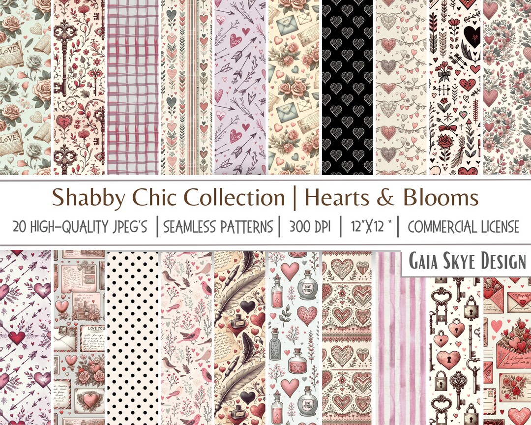 Vintage Valentine's Charm | 20 Seamless Digital Papers | Heart ...