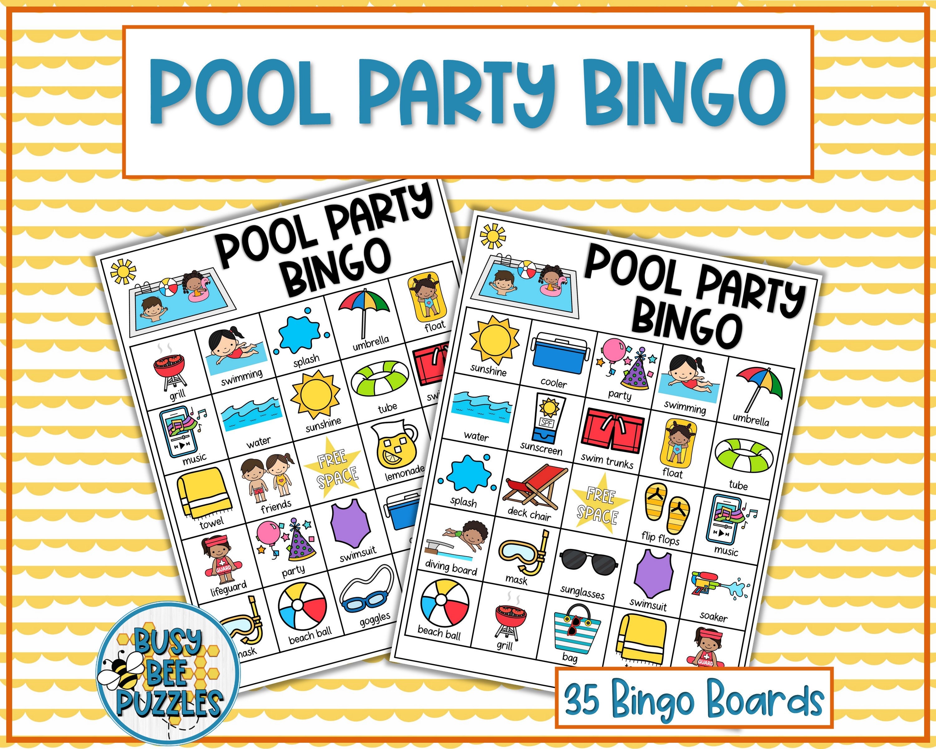 Pool Party Bingo Game - 35 Unique Cards - Digital and Print Calling ...