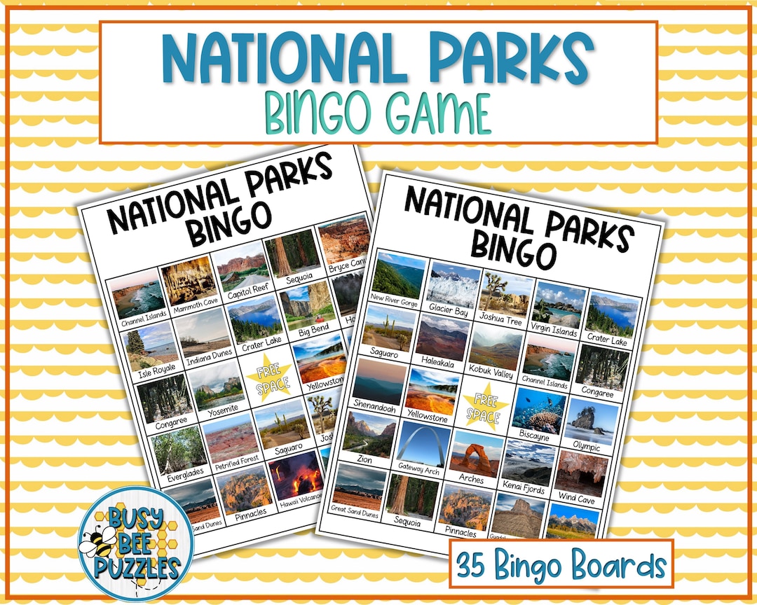 U.S. National Parks Bingo Game 35 Unique Cards With Real Pictures ...