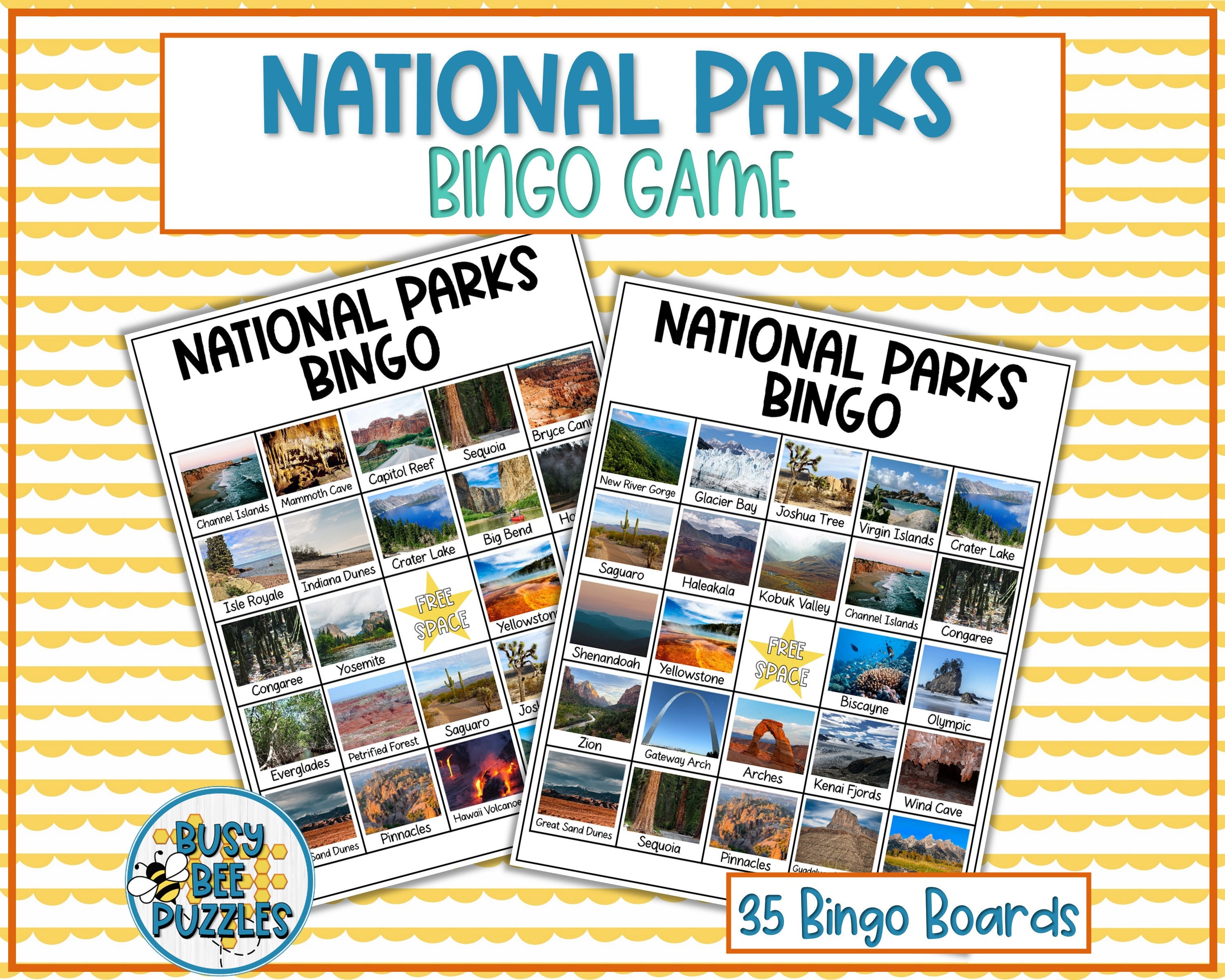 U.S. National Parks Bingo Game 35 Unique Cards With Real Pictures ...