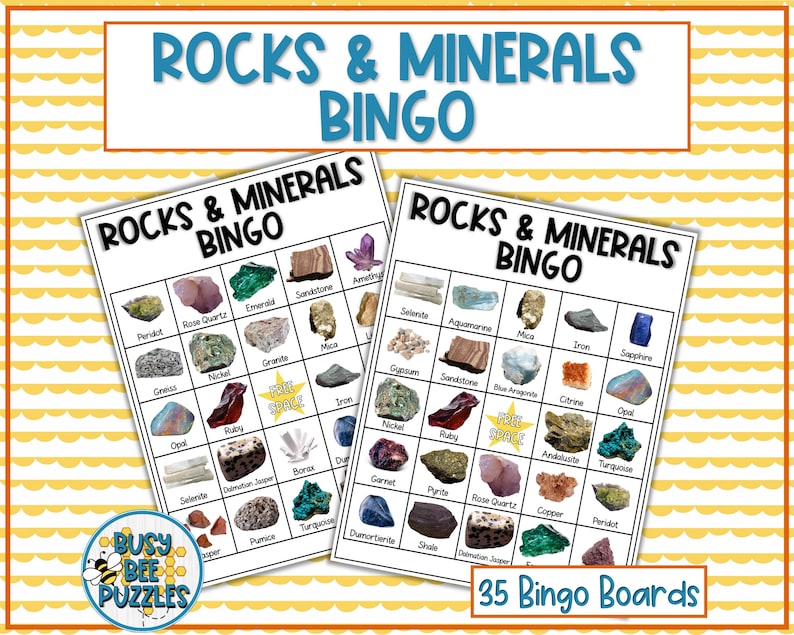 Rocks and Minerals Bingo Game - 35 Unique Cards - Digital and Print ...