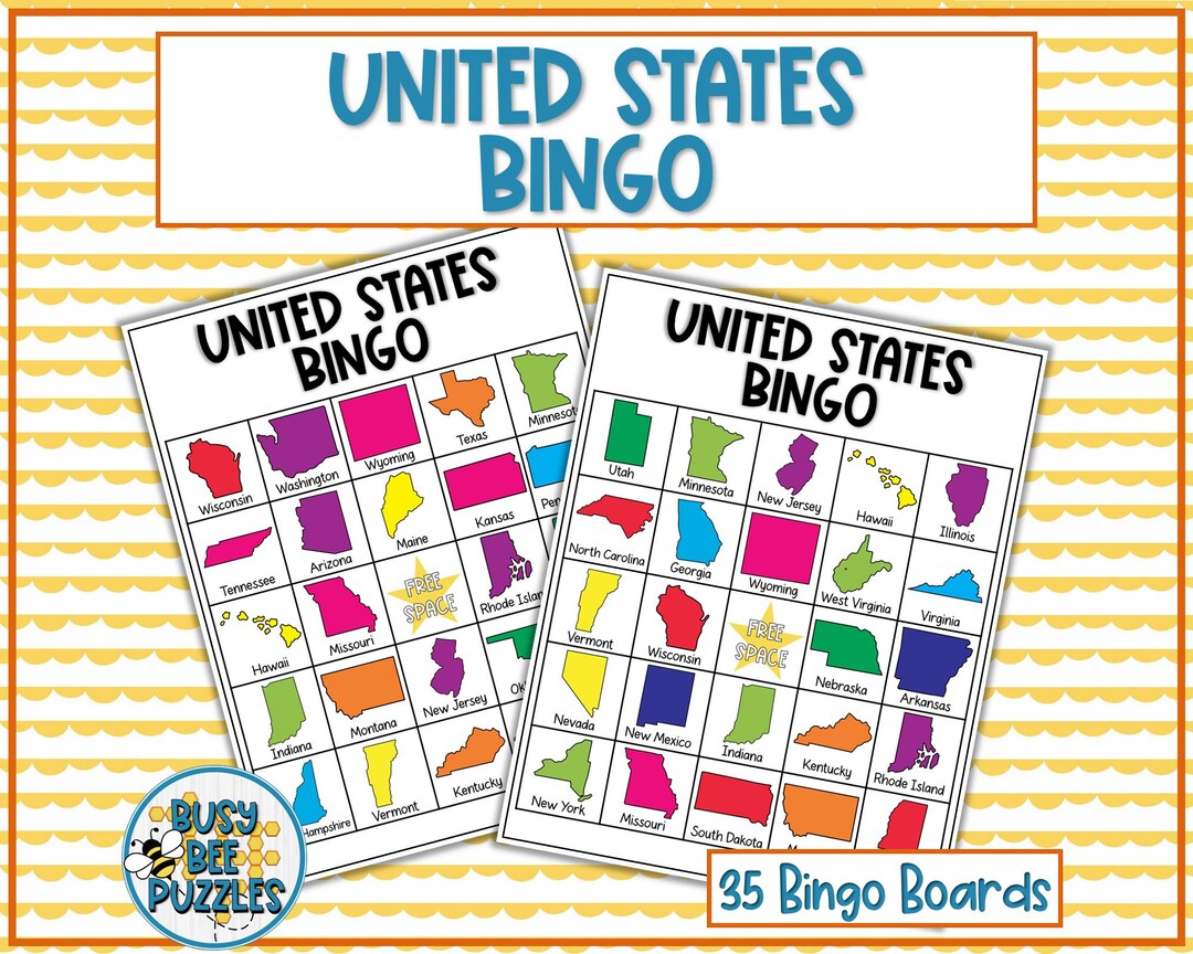 U.S. States and State Capitals Bingo Game - United States Geography ...