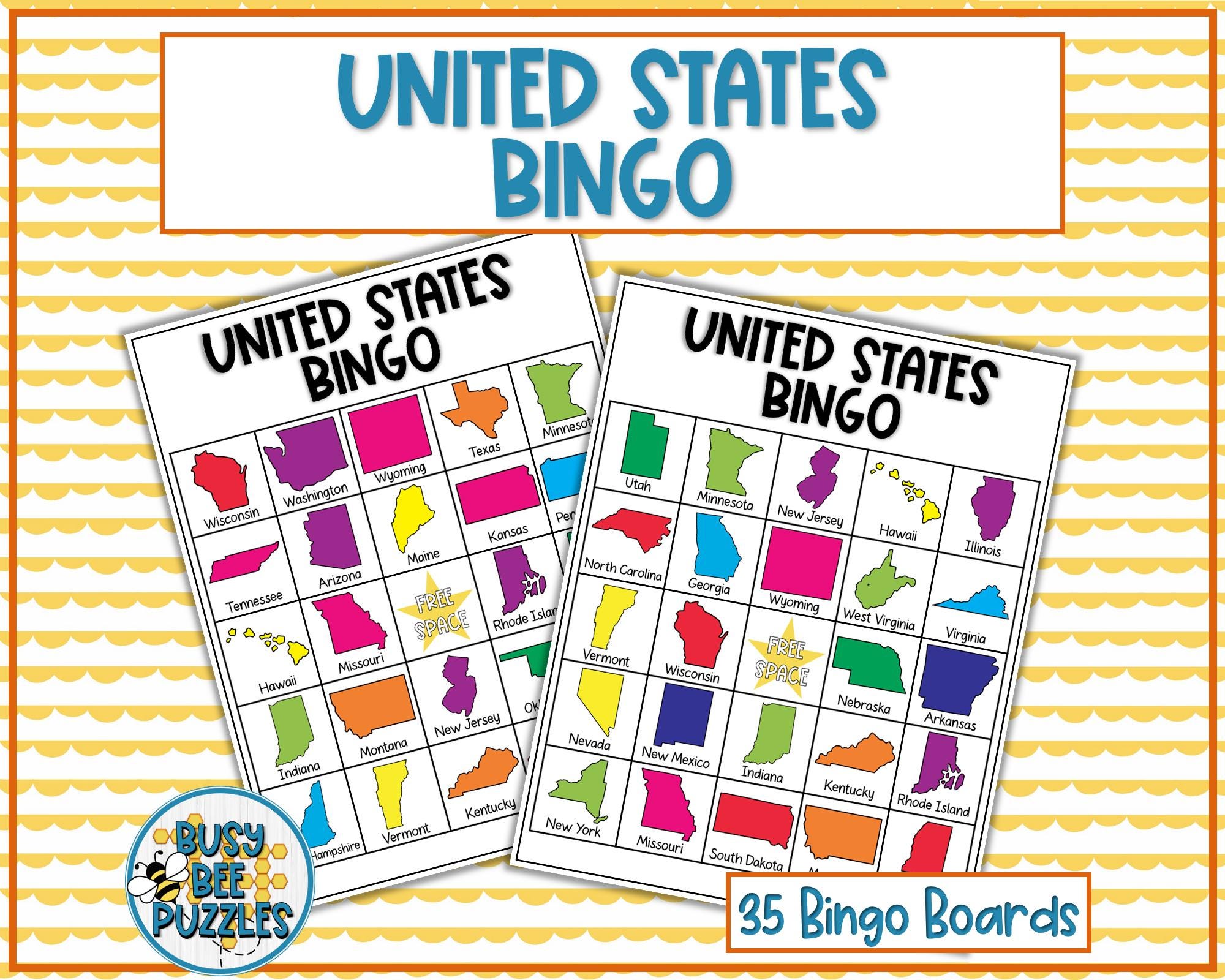 U.S. States and State Capitals Bingo Game - United States Geography ...