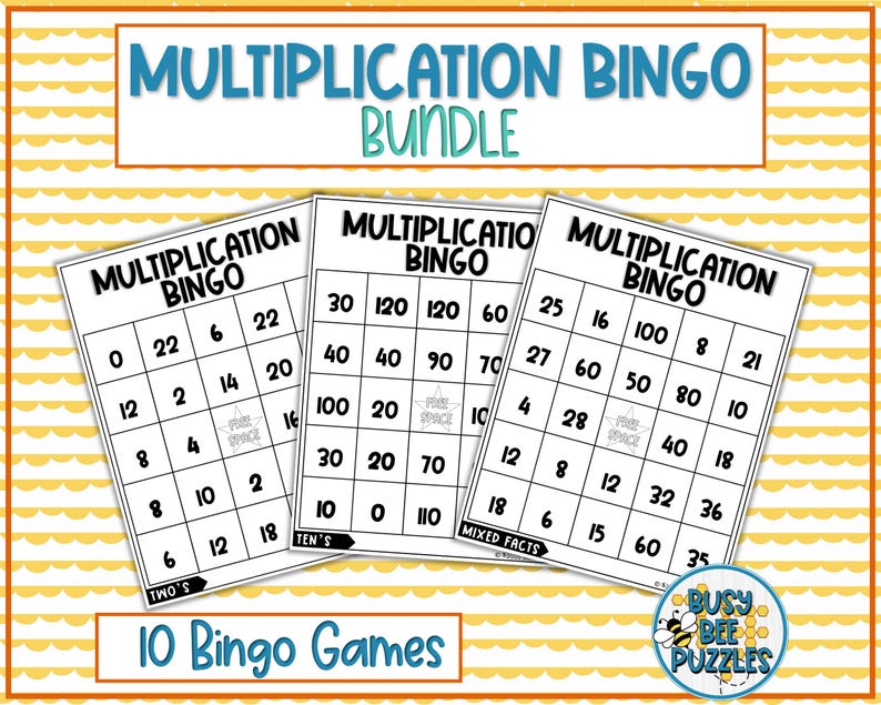 Multiplication Facts Review Fluency Practice Math Bingo Games to 100 10 ...