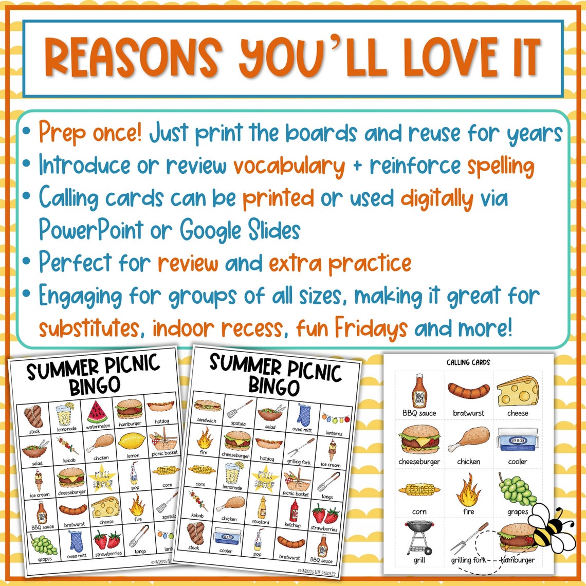 Summer Picnic Bingo Game - 35 Unique Cards - Digital and Print Calling ...