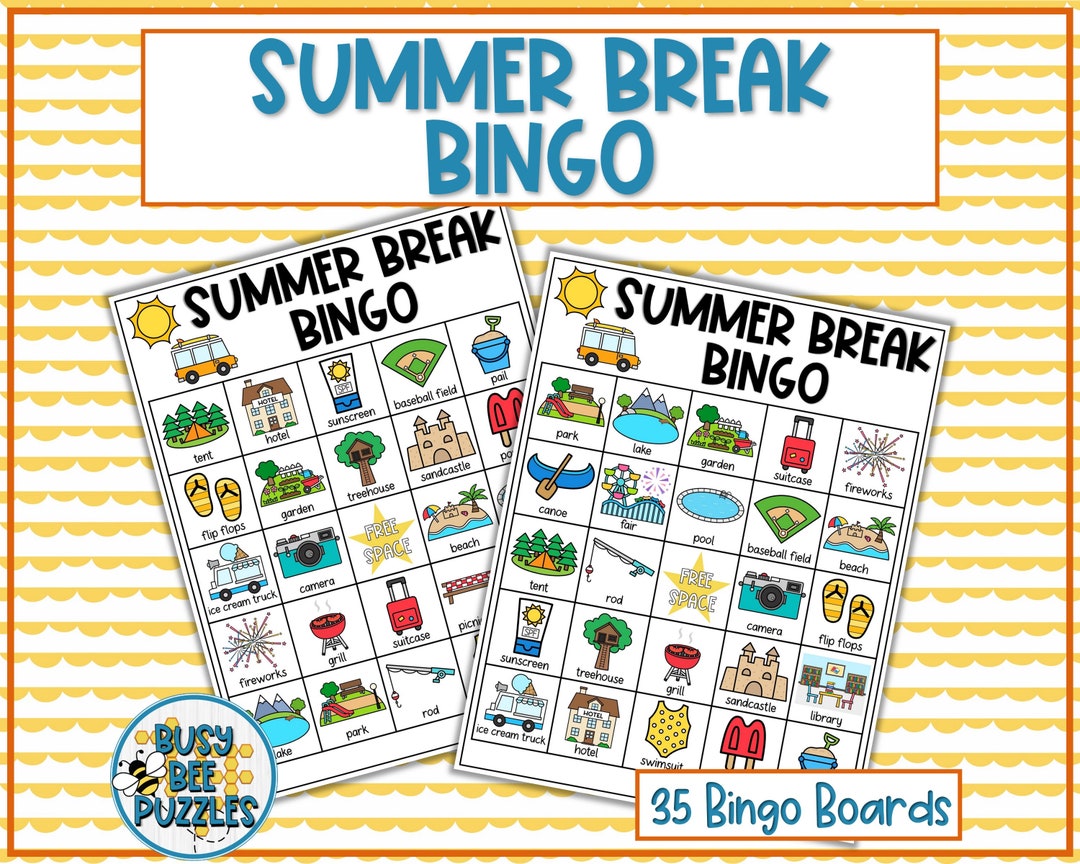 Summer Break Vacation Bingo Game - 35 Unique Cards, Differentiated ...