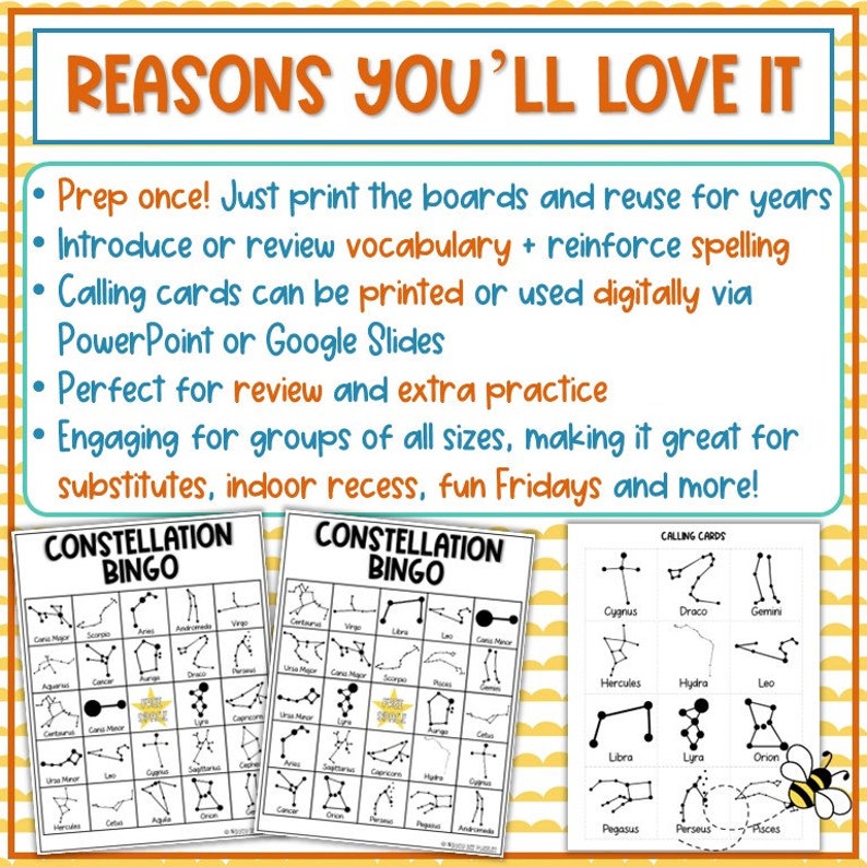 Astronomy Constellation Bingo Game - 35 Unique Cards, 2 Differentiated ...