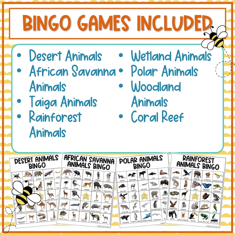 Animal Habitats Bingo Game Bundle Desert, Rainforest, Polar, Wetlands ...