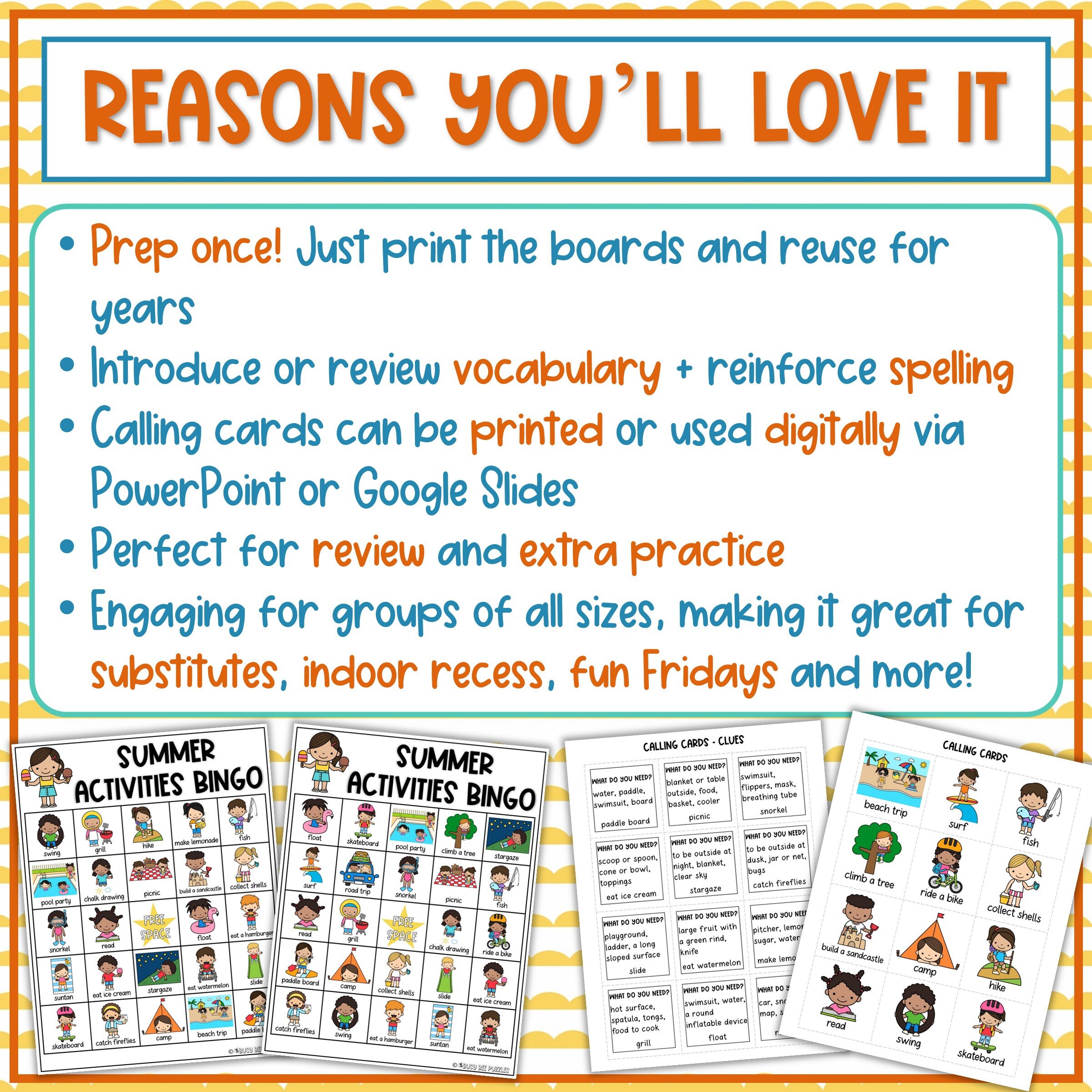 Summer Verbs Bingo Game - 35 Unique Cards - Differentiated Calling ...