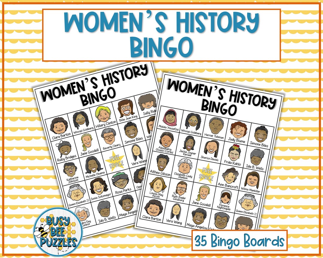 Women's History Month Bingo Game - 35 Unique Cards, 2 Differentiated ...