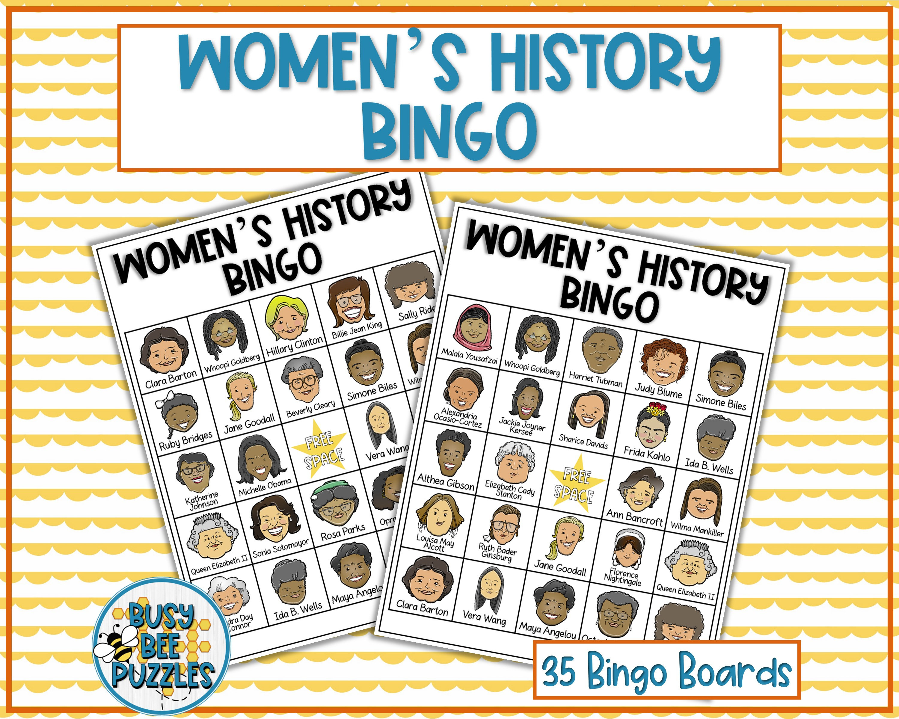 Women's History Month Bingo Game - 35 Unique Cards, 2 Differentiated ...