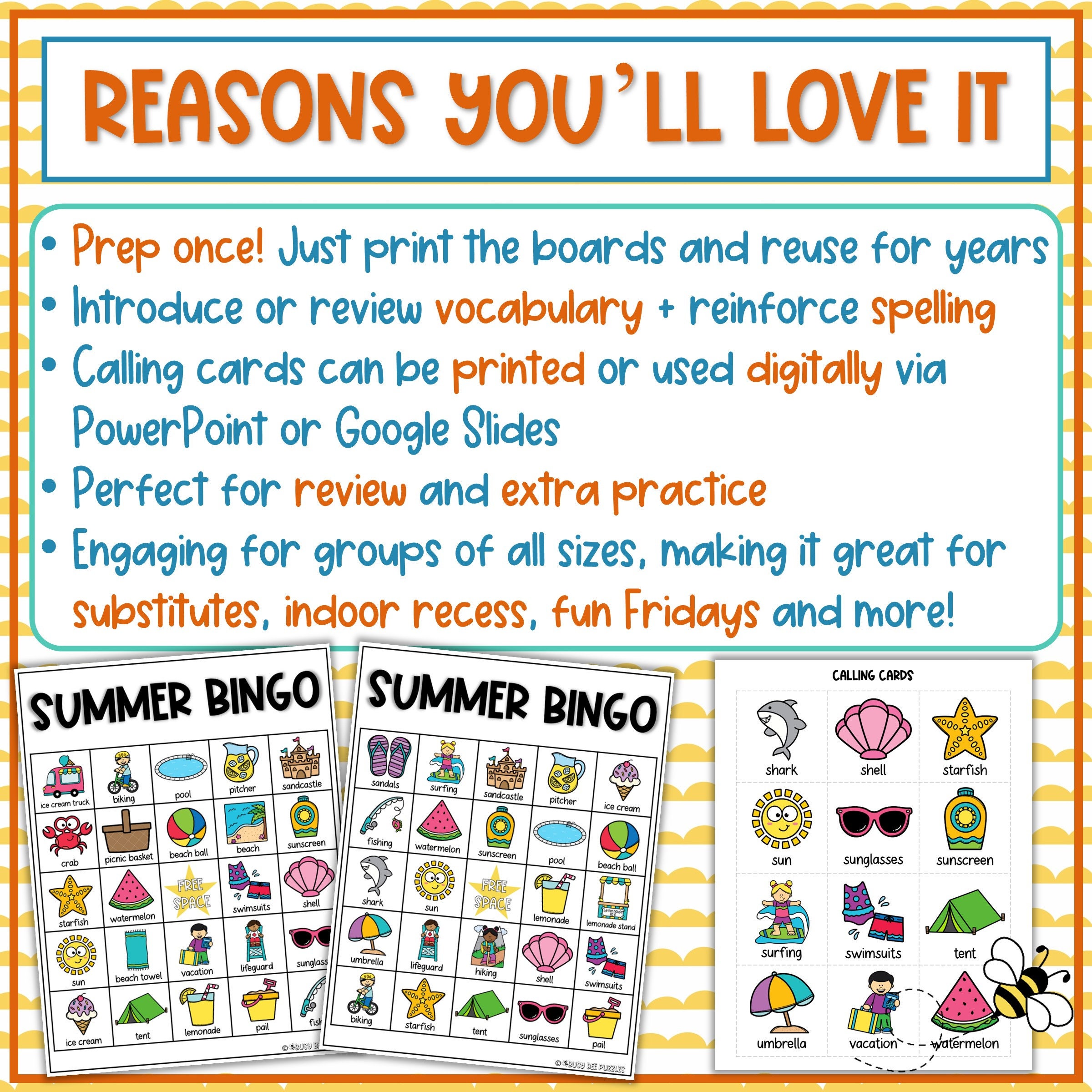 Summer Vocabulary Bingo Game 35 Unique Cards Differentiated Calling ...