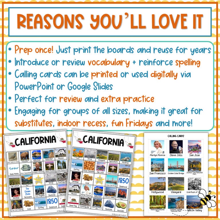 California Bingo Game - 35 Unique Cards With Real Pictures - Digital ...