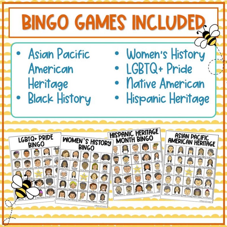 Heritage Months Bingo Game Bundle - Hispanic AAPI Native American Women ...
