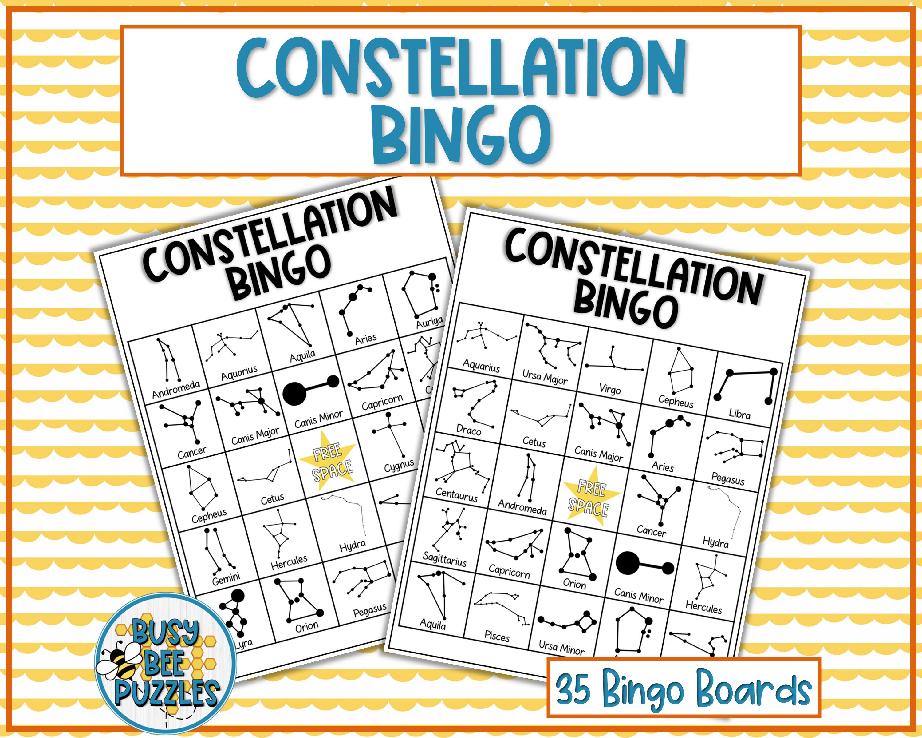 Astronomy Constellation Bingo Game - 35 Unique Cards, 2 Differentiated ...
