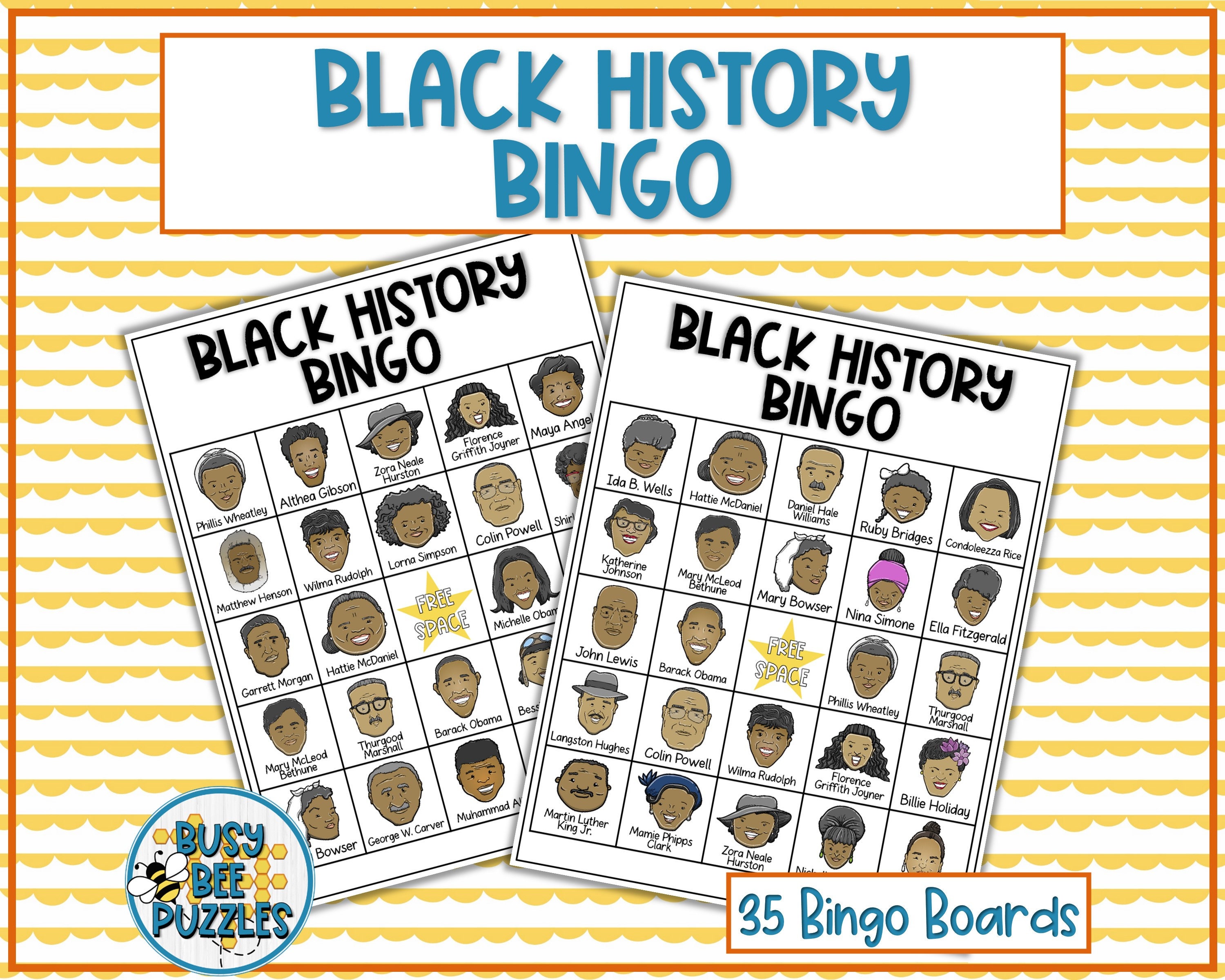 Black History Bingo Game - 35 Unique Cards, 2 Differentiated Sets of ...