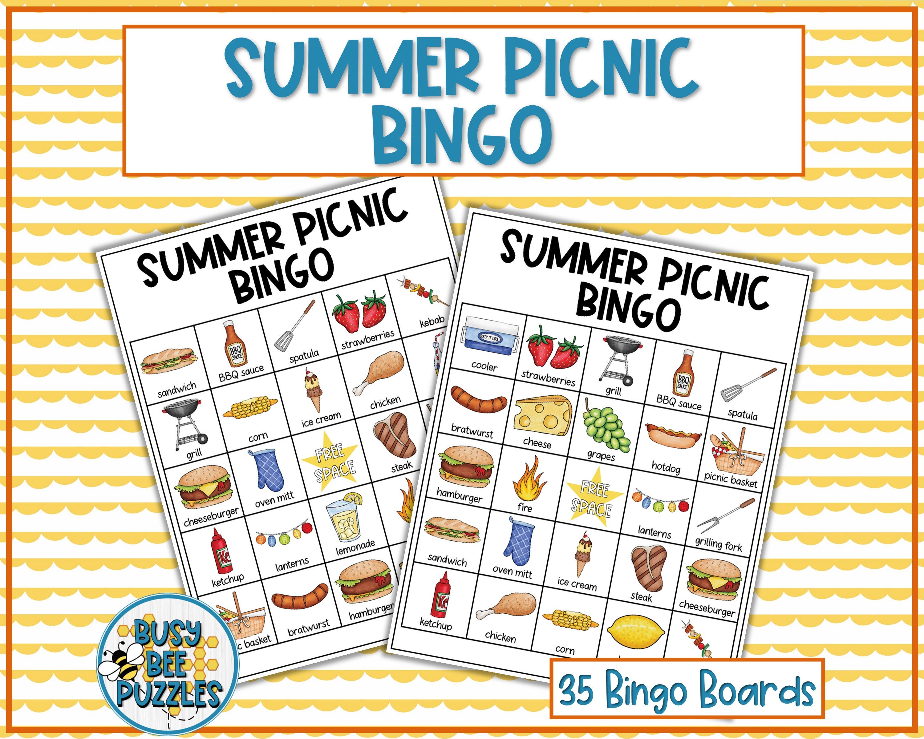 Summer Picnic Bingo Game - 35 Unique Cards - Digital and Print Calling ...