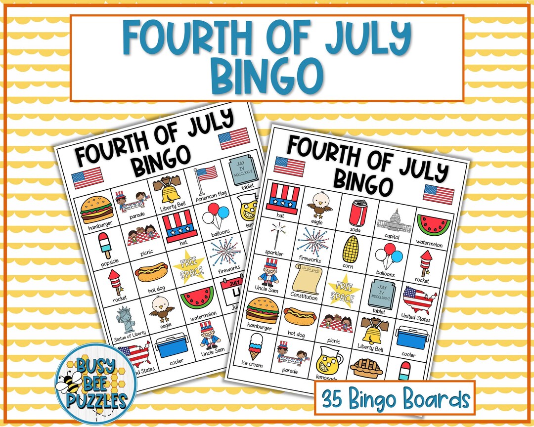 Fourth of July Bingo Game - 35 Unique Cards - 2 Sets of Differentiated ...