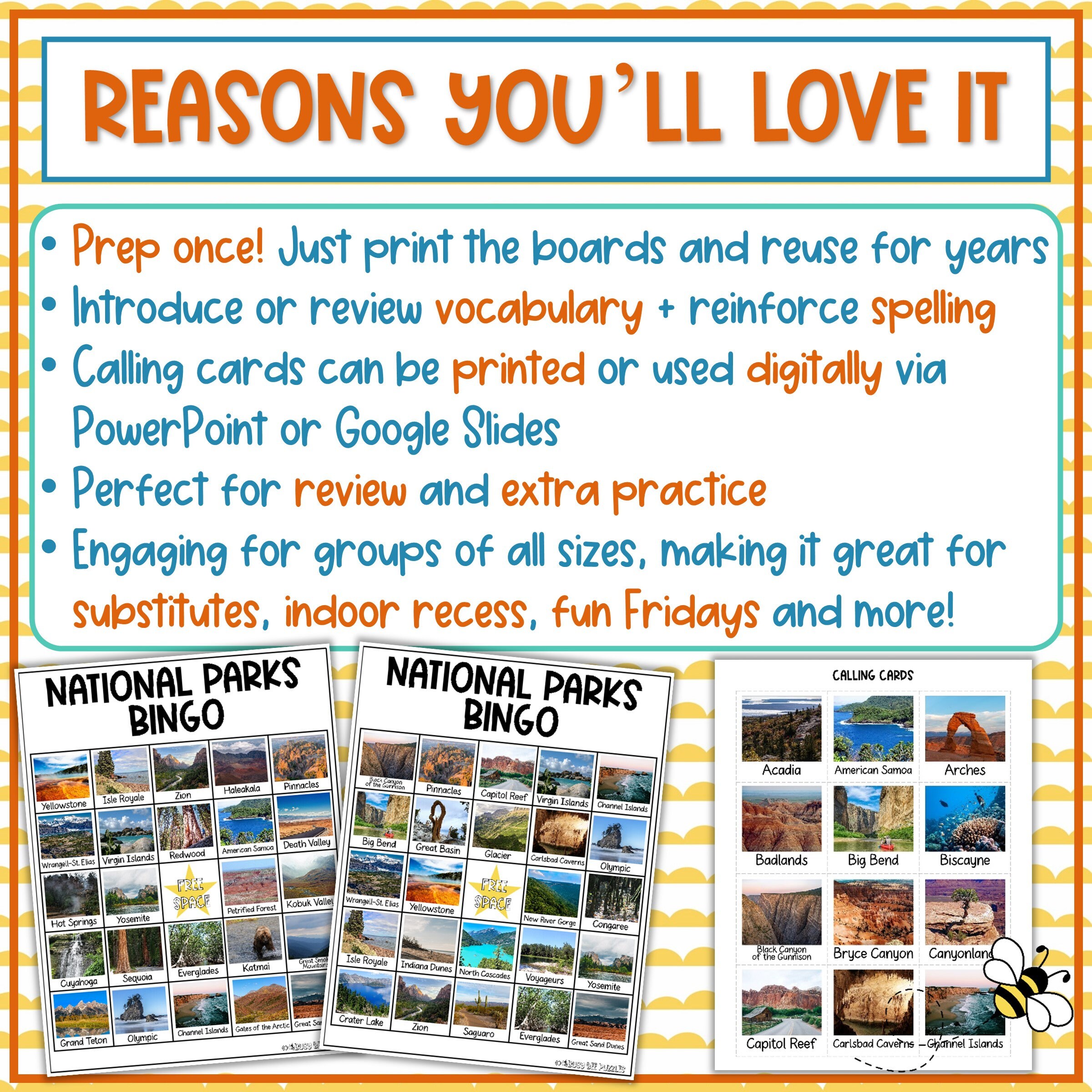 U.S. National Parks Bingo Game 35 Unique Cards With Real Pictures ...